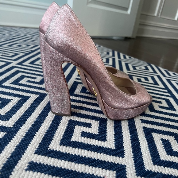 Prada | Shoes | Prada Pink Glitter Limited Edition Heels | Poshmark